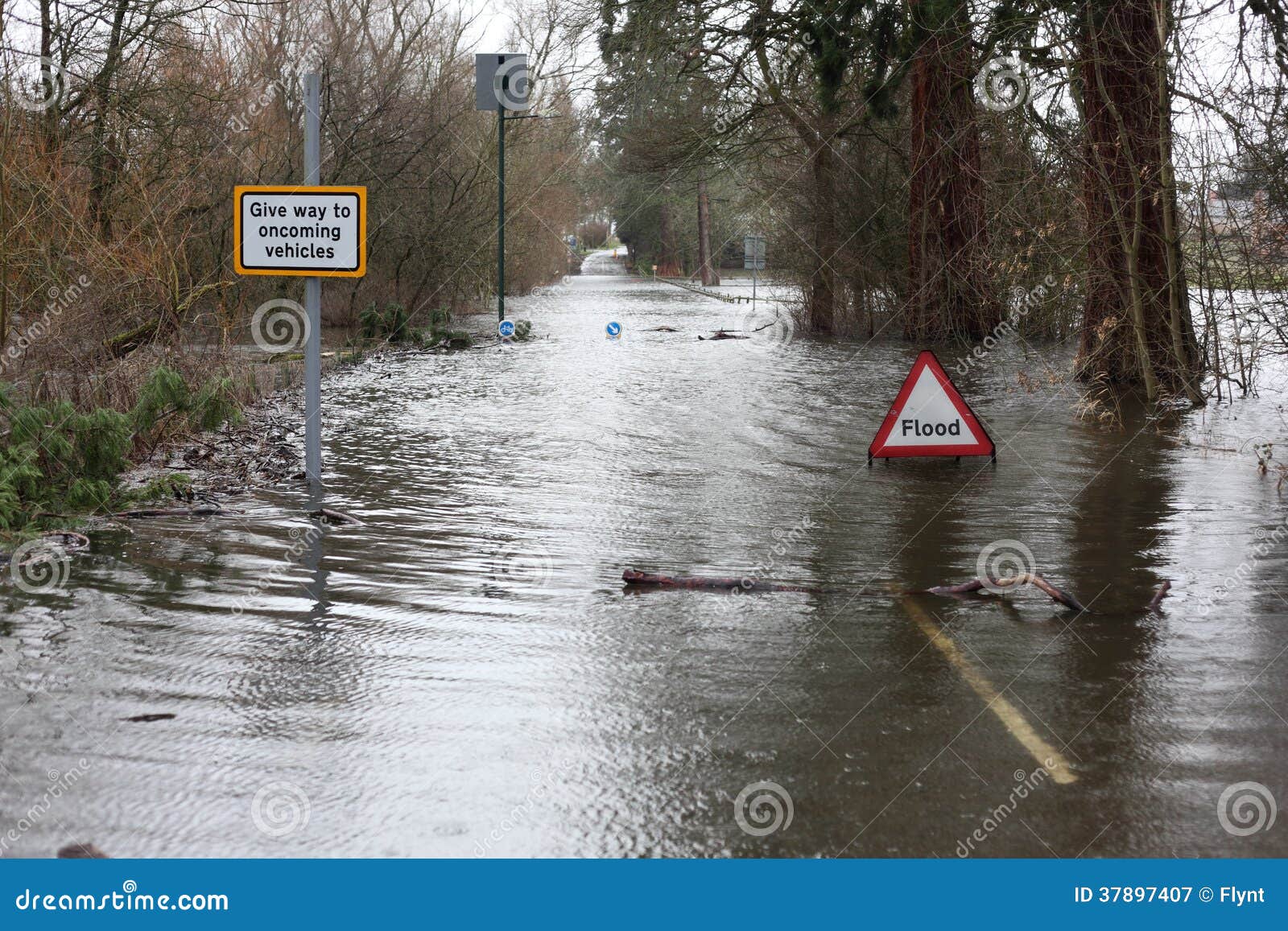 Flood sign in road stock image. Image of burst, puddle - 37897407