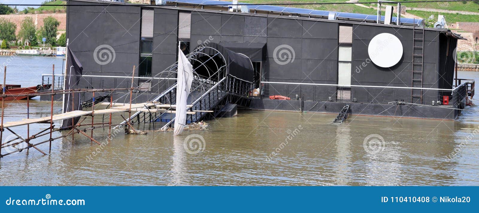 Flood, Steam-flooded Restaurant-bar on the River. Stock Photo - Image ...