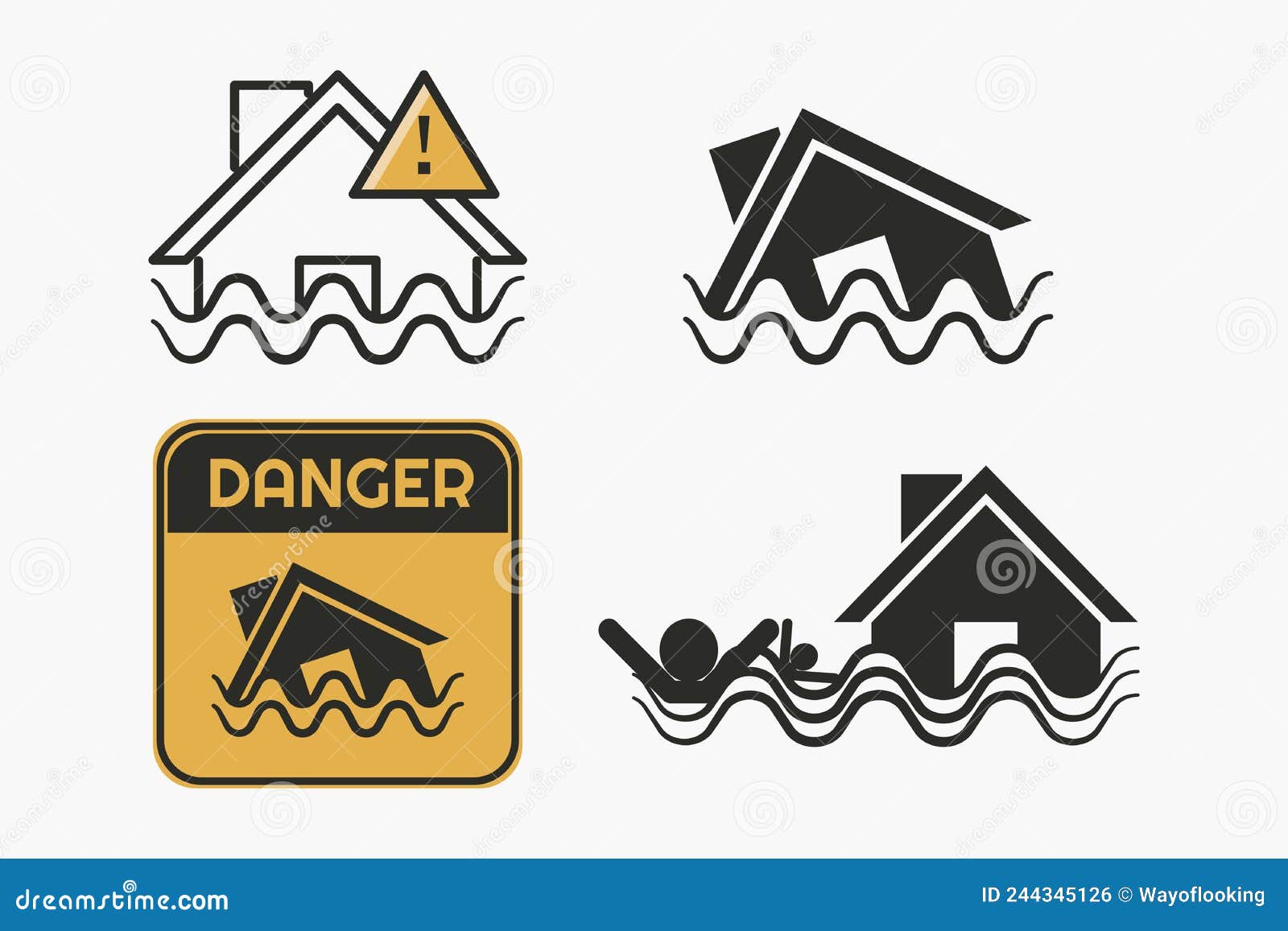 Flood Warning Alert Sign. Flat Style Illustration Stock Vector ...