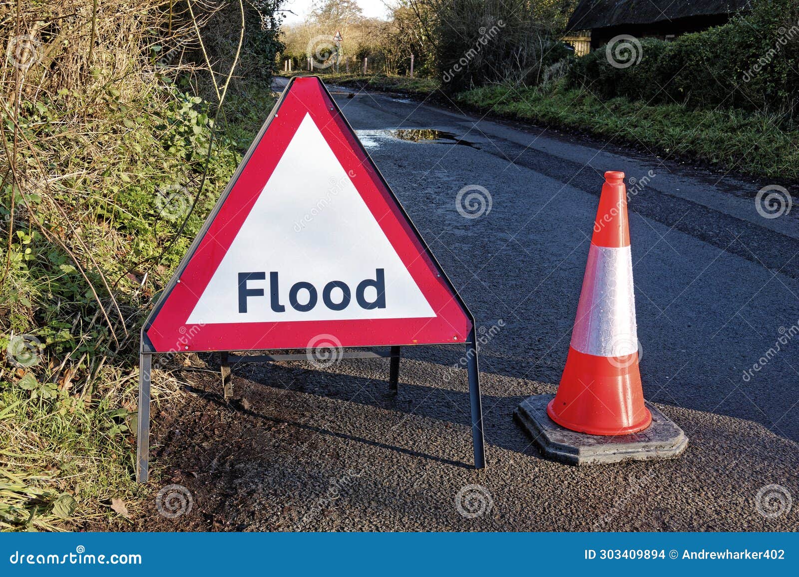 Flood Warning Sign in Wiltshire, UK after Storm Henk Stock Photo ...