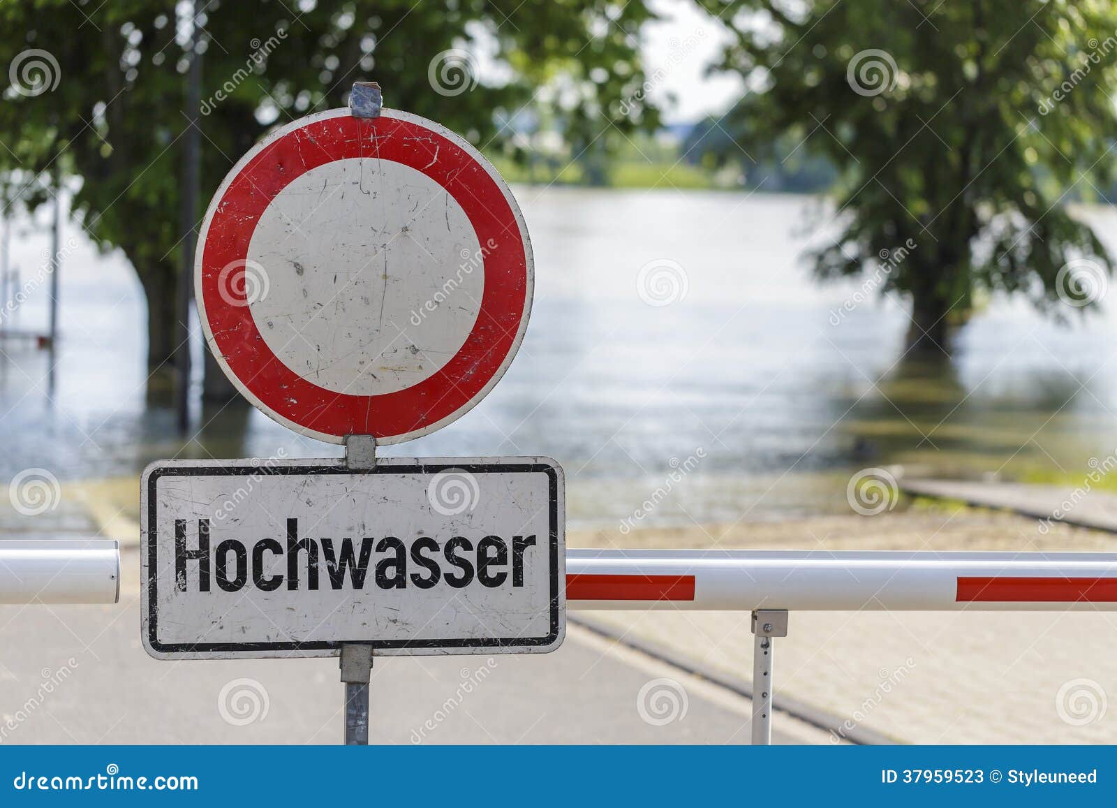 Flood Warning Sign in Germany Stock Image - Image of street, urban ...