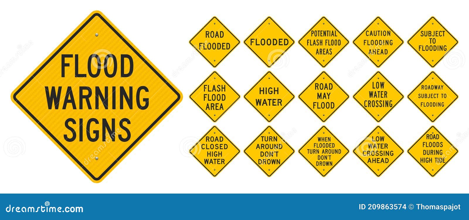 Flood Warning Signs stock vector. Illustration of diamond - 209863574