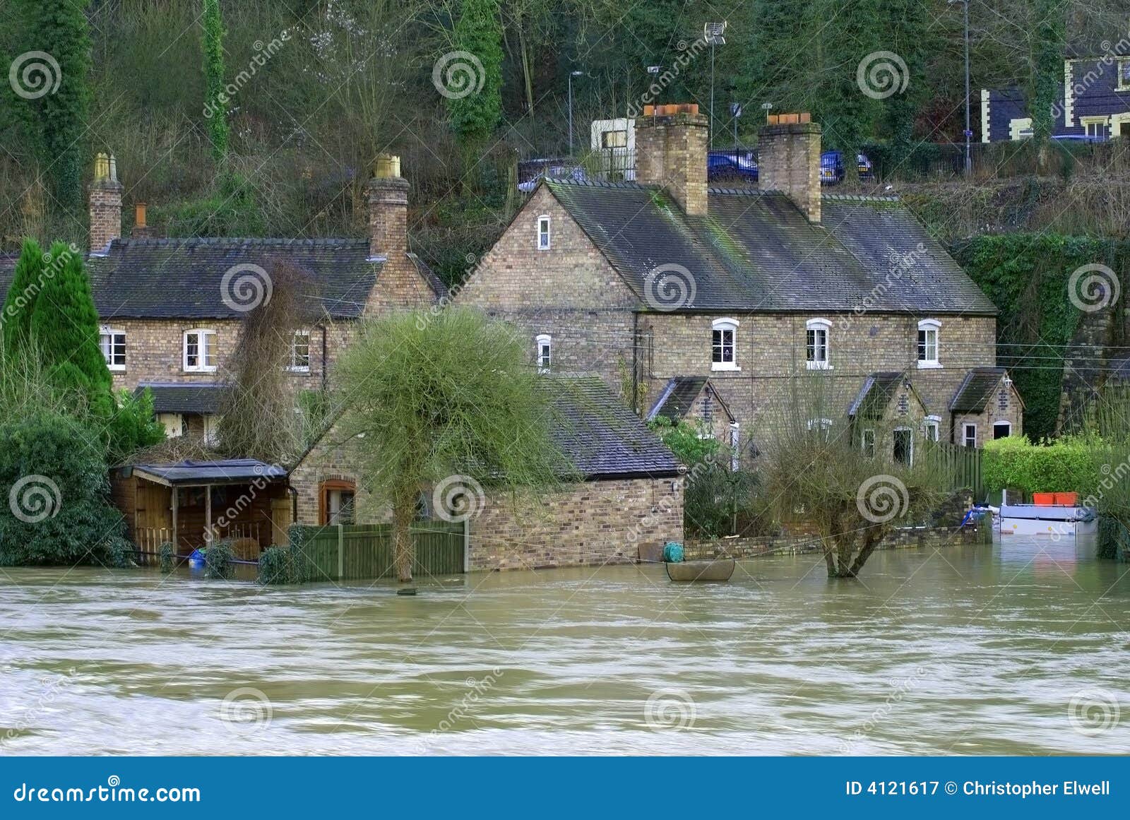Flood Water Overflows From A Lake During Flooding After Heavy Rain And ...