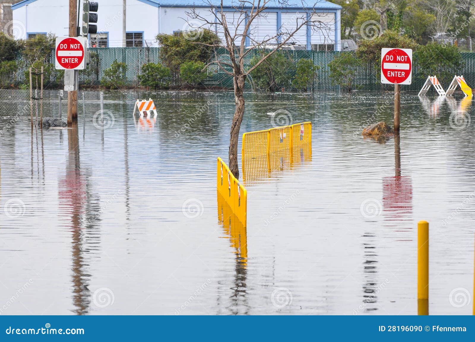 Flooded Area with Do Not Enter Signs Stock Photo - Image of deep, sign ...