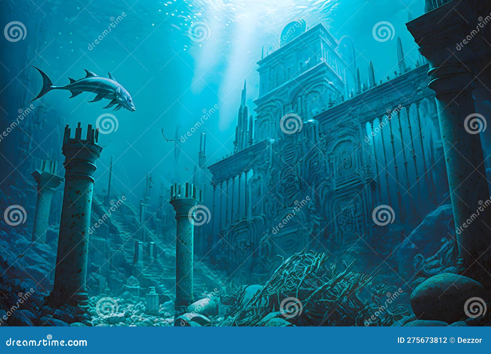 Flooded Atlantis Columns in the Ancient Empty City of Statues and ...