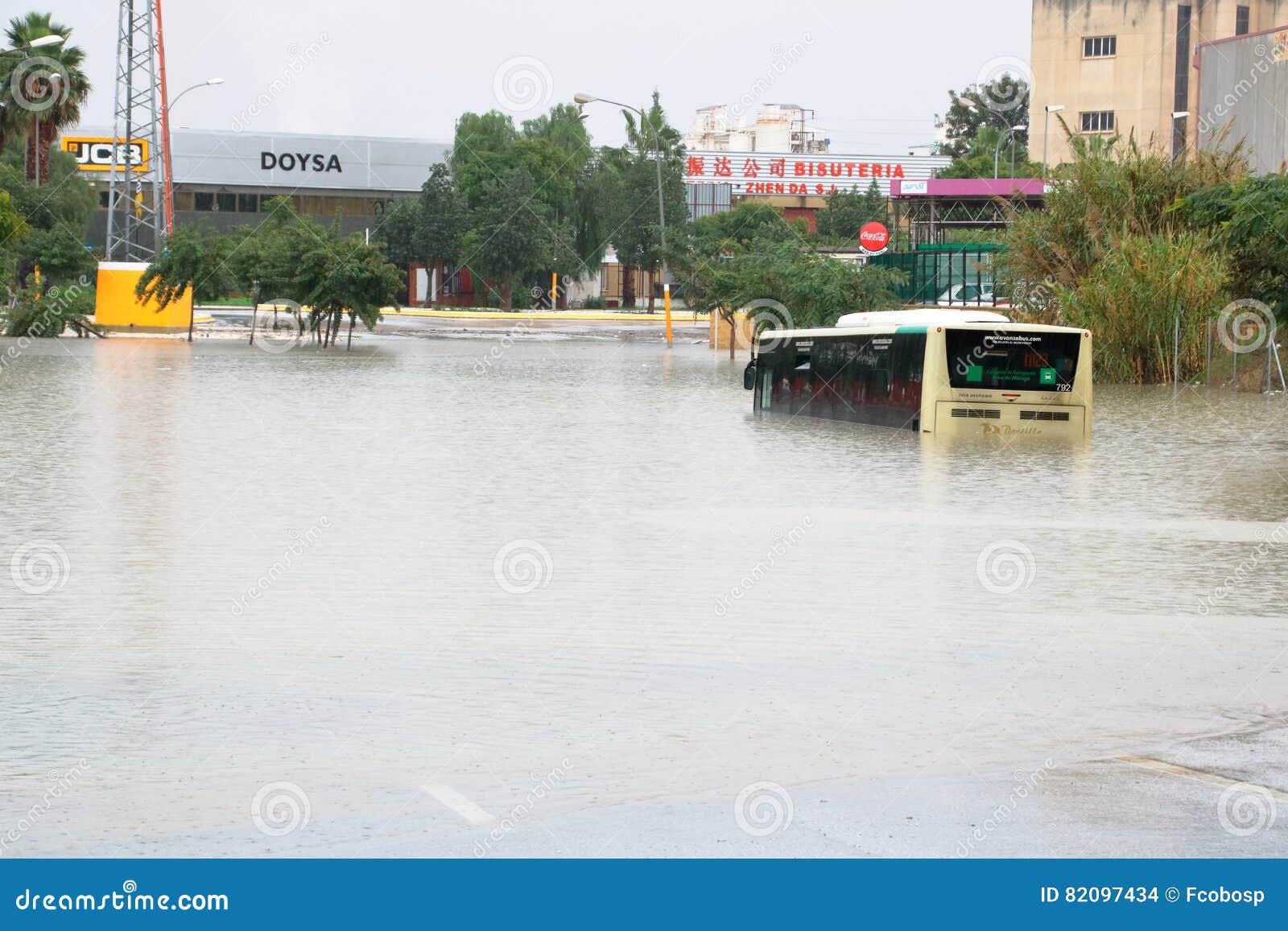 Flooded bus editorial stock image. Image of flood, spain - 82097434