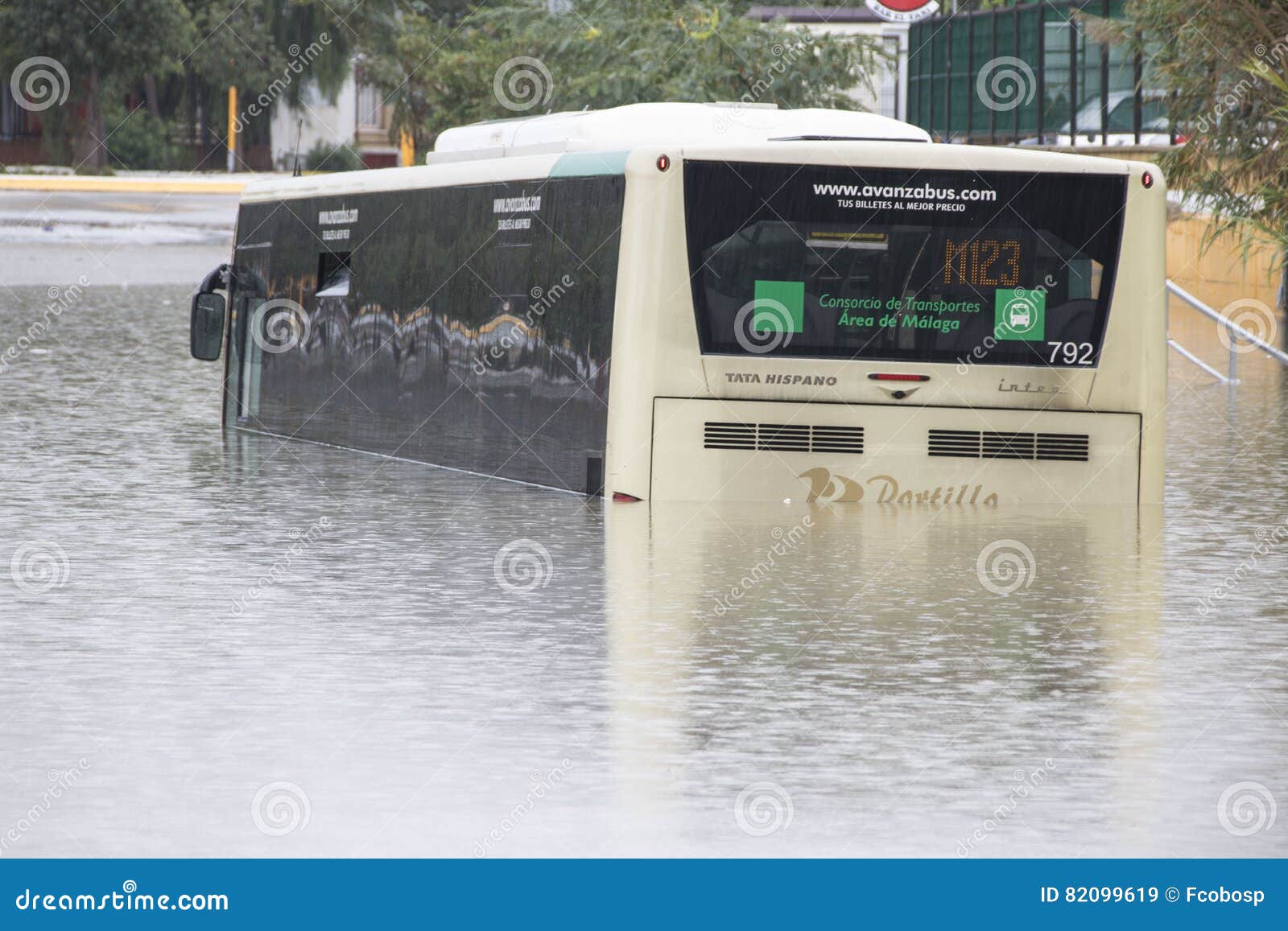Flooded bus in Malaga editorial stock image. Image of weather - 82099619