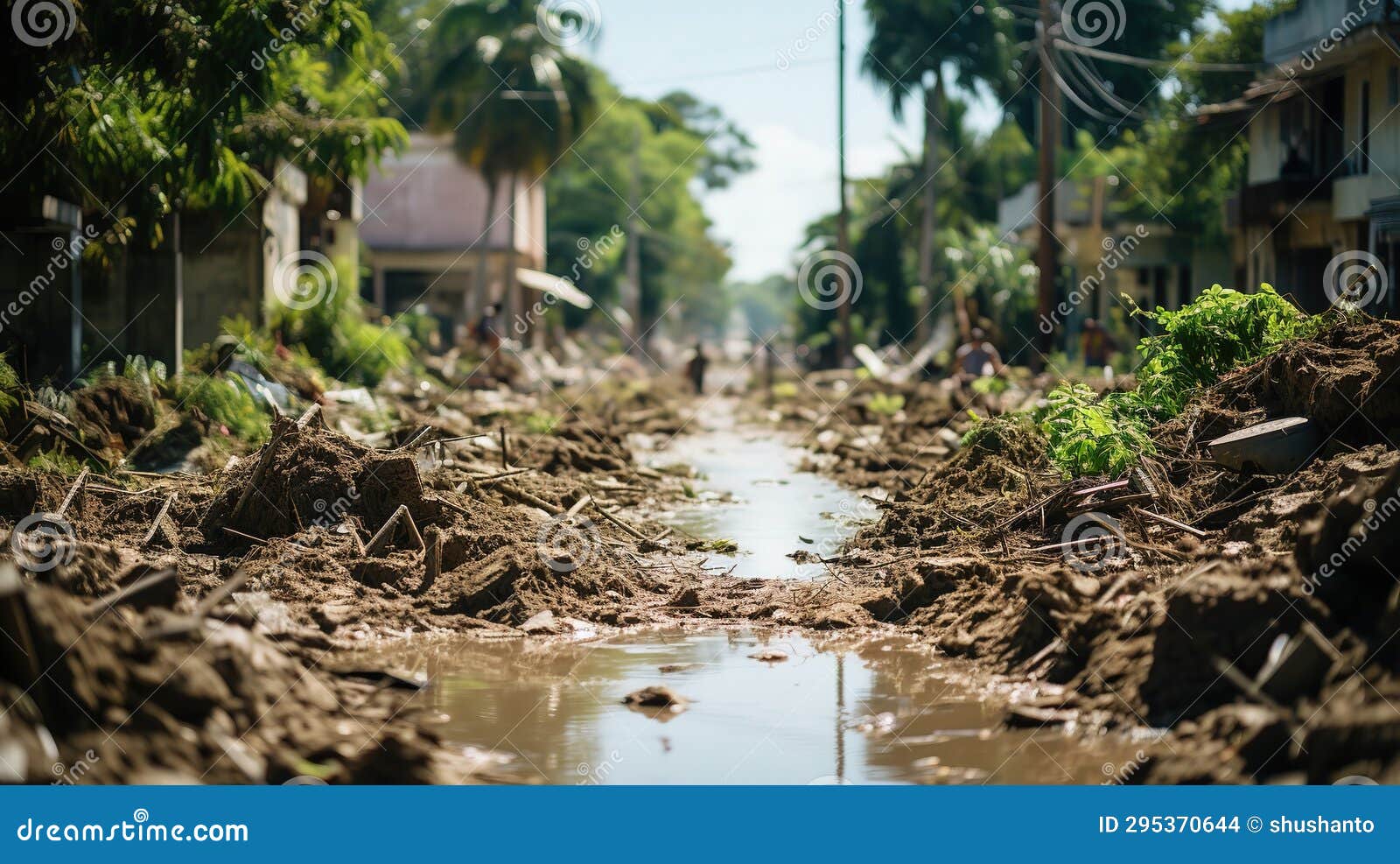 A Flooded City Street or the Aftermath of the Flood Stock Illustration ...