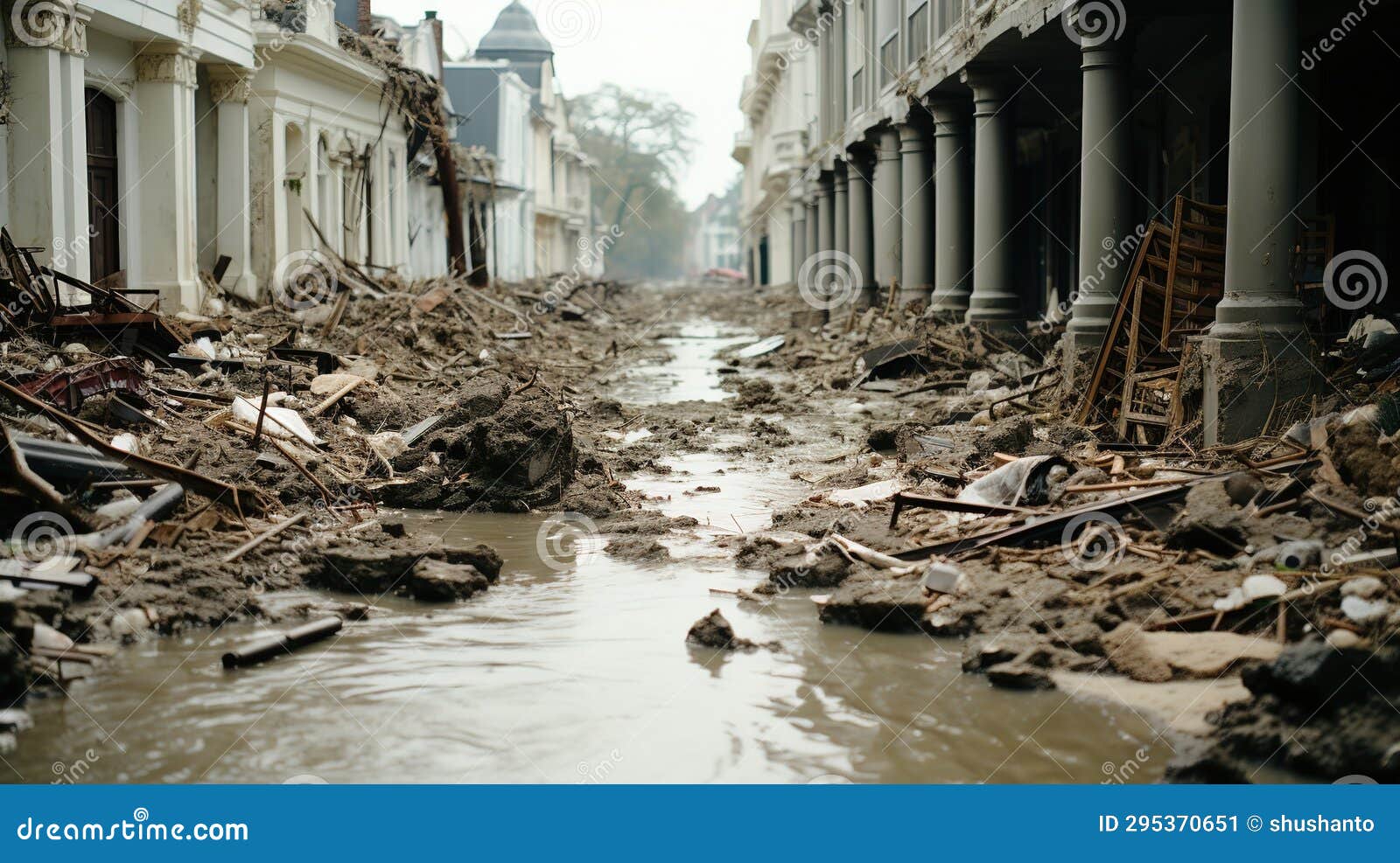 A Flooded City Street or the Aftermath of the Flood Stock Illustration ...