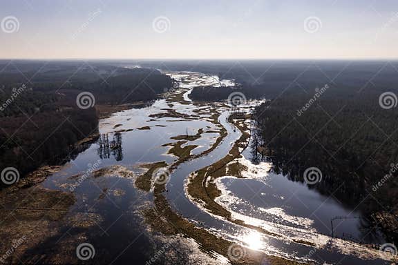 Flooded Fields, Meadows and Forests during Excessive Rainfall. a River ...