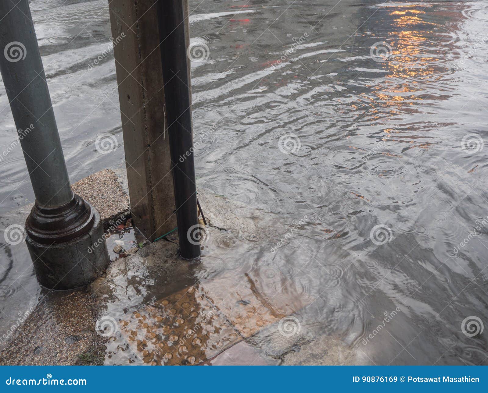 Flooded footpath by rain stock image. Image of urban - 90876169