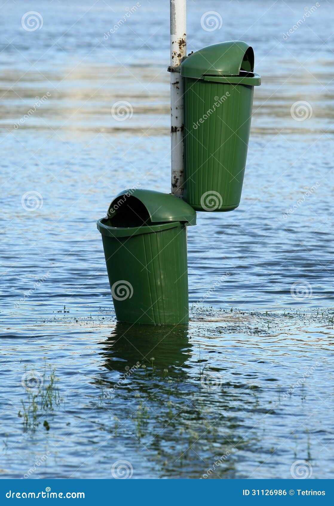 Flooded garbage containers stock photo. Image of environmental - 31126986