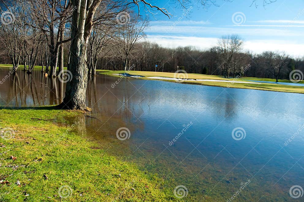 Flooded golf course stock image. Image of flooded, flag - 12306767