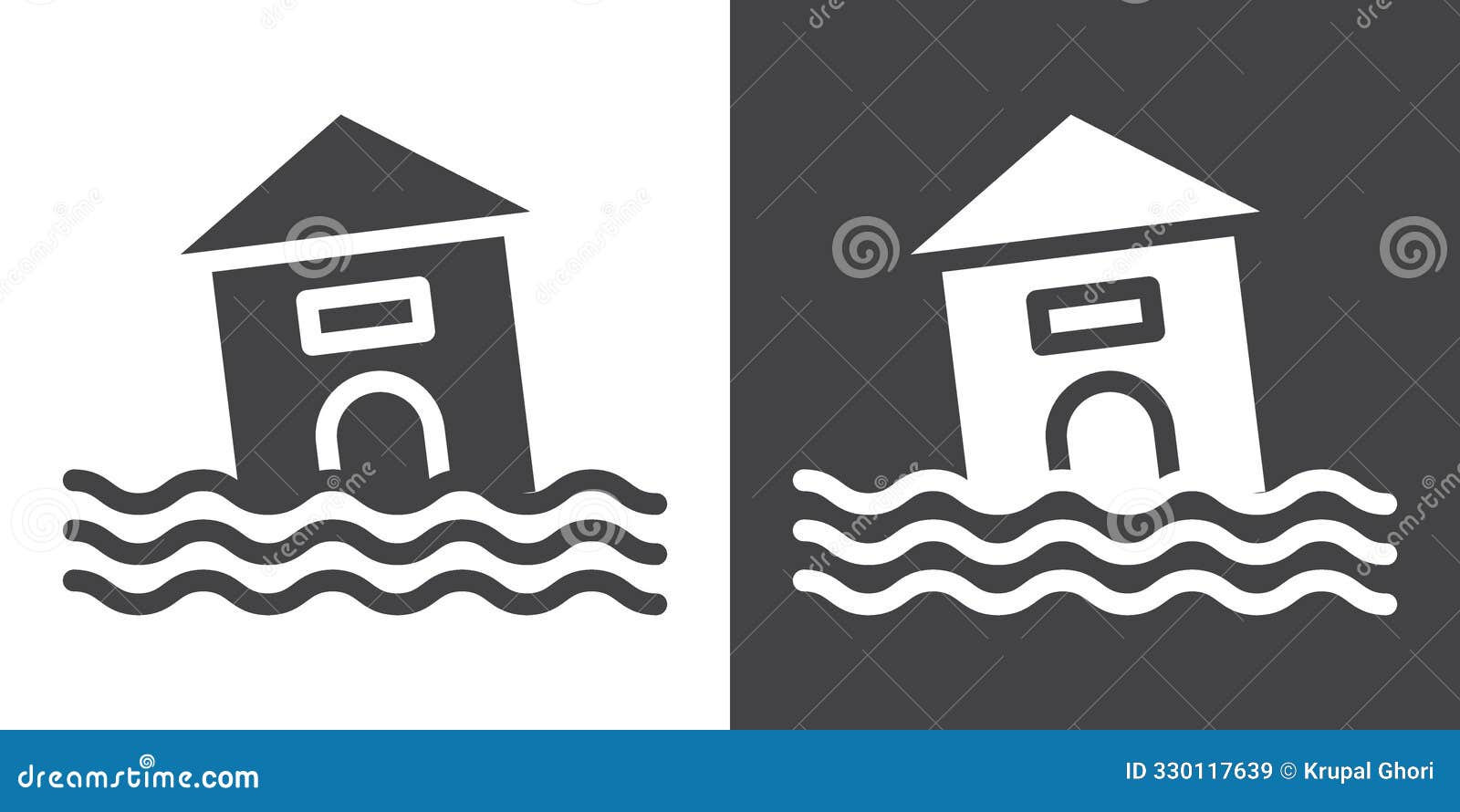 Flooded House Icon Thin Line Illustration Set Cartoon Vector ...