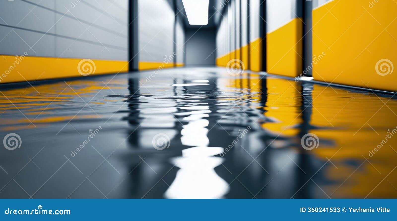 Flooded Industrial Hallway with Reflective Surface Stock Illustration ...