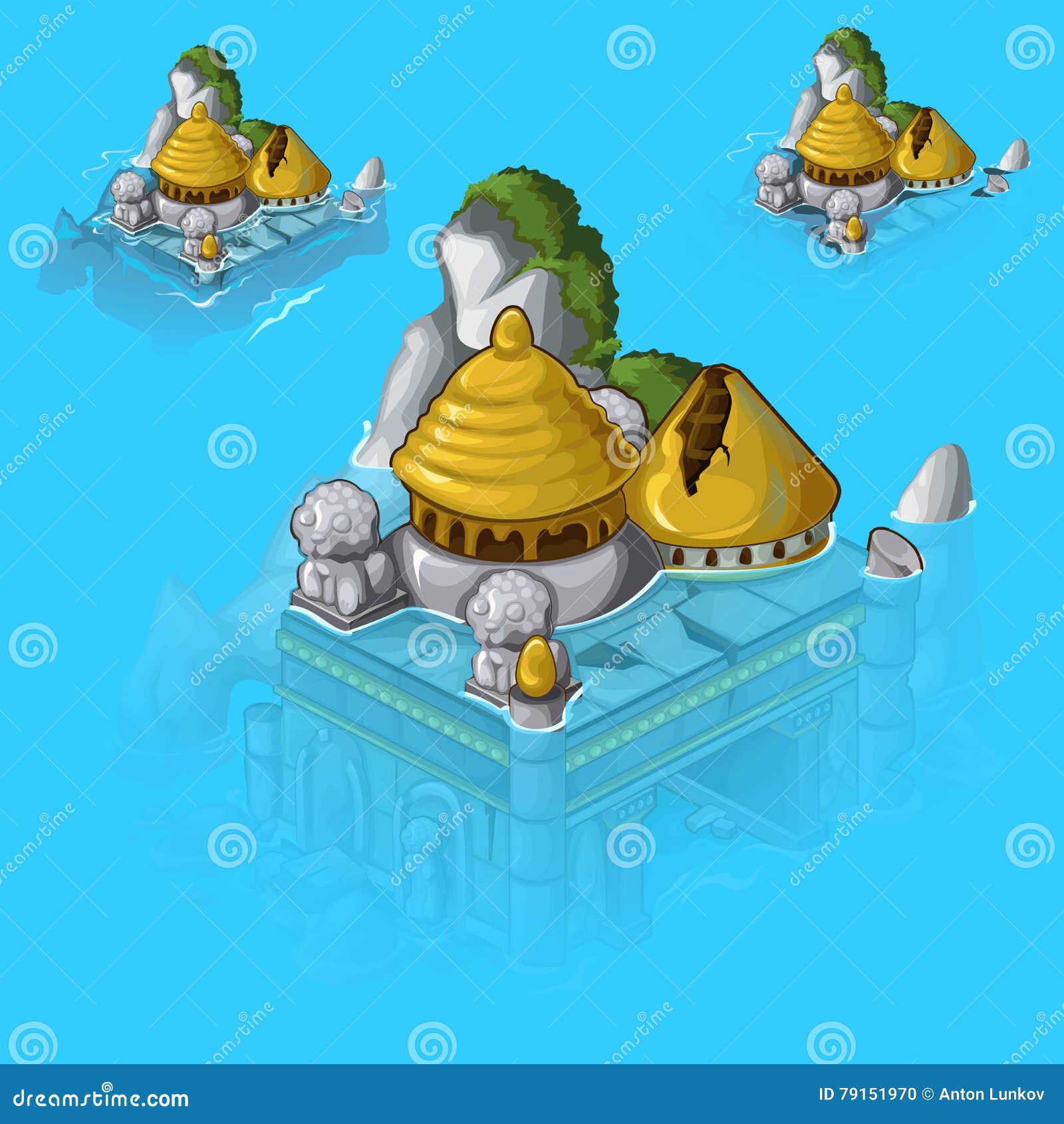 Flooded Old Castle in Cartoon Style. Vector Stock Vector - Illustration ...