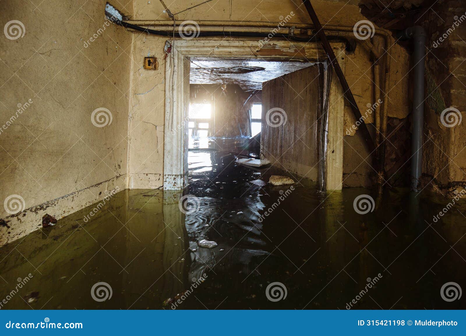 Flooded Old House Interior. Natural Disaster Concept Stock Photo ...
