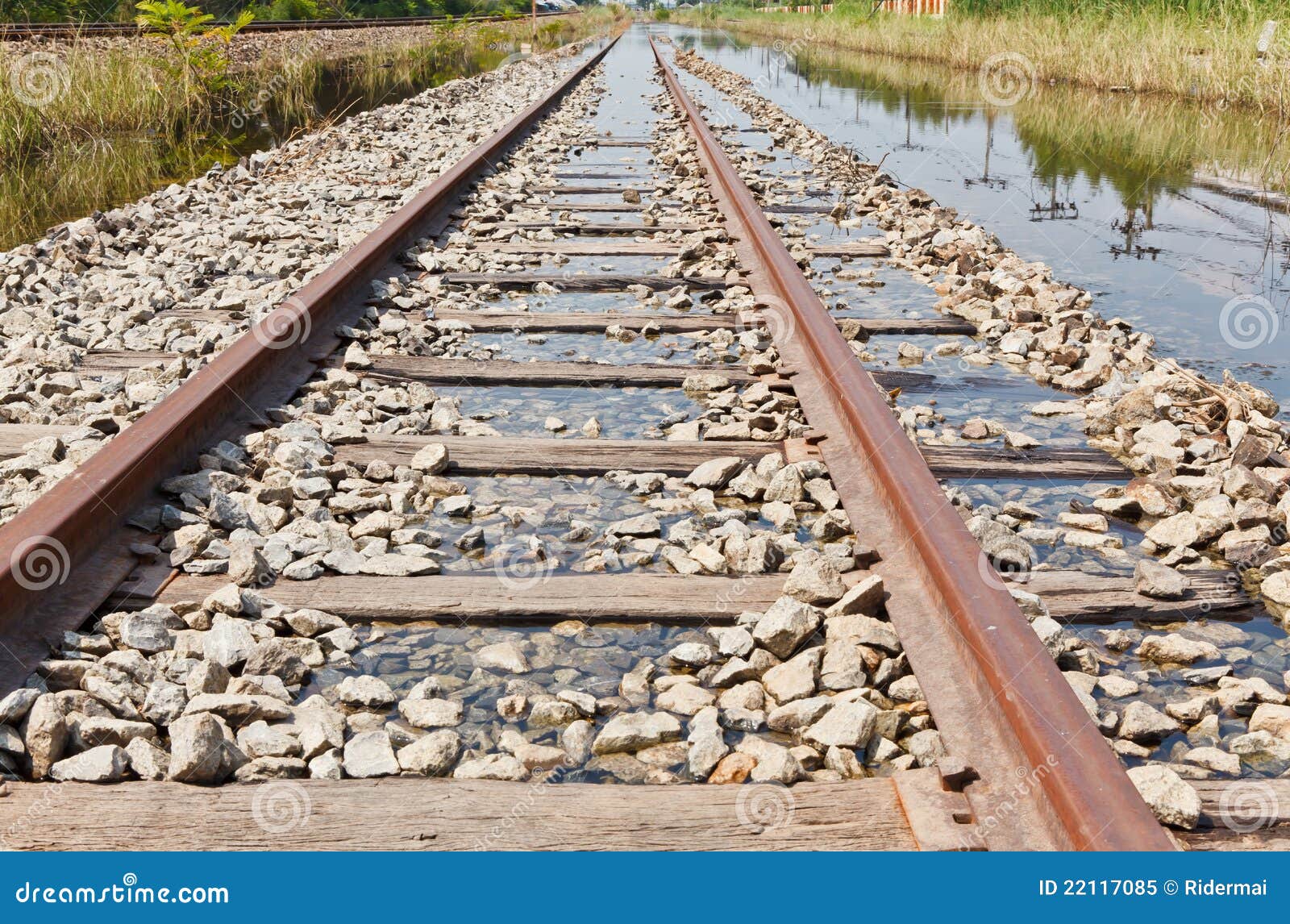 The Flooded Railway Track stock image. Image of ballast - 22117085