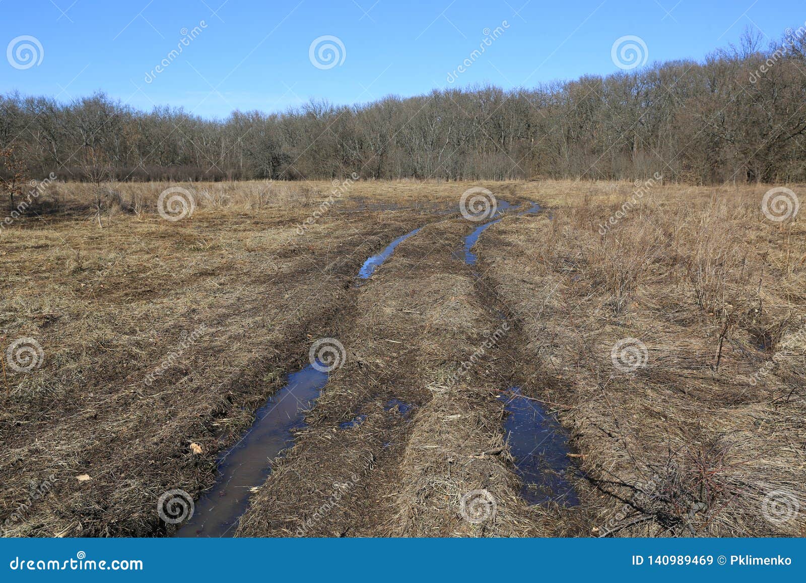 Flooded road across meadow stock image. Image of nature - 140989469