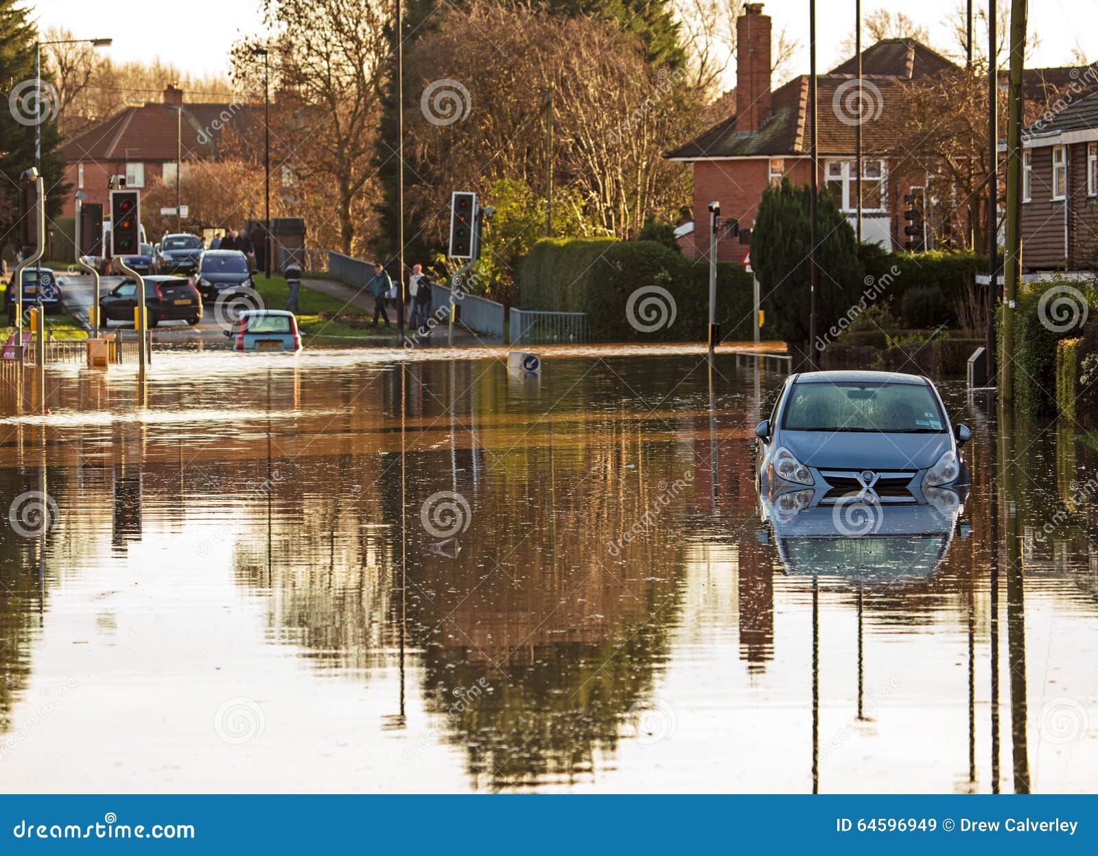 Flooded road junction stock image. Image of danger, access - 64596949