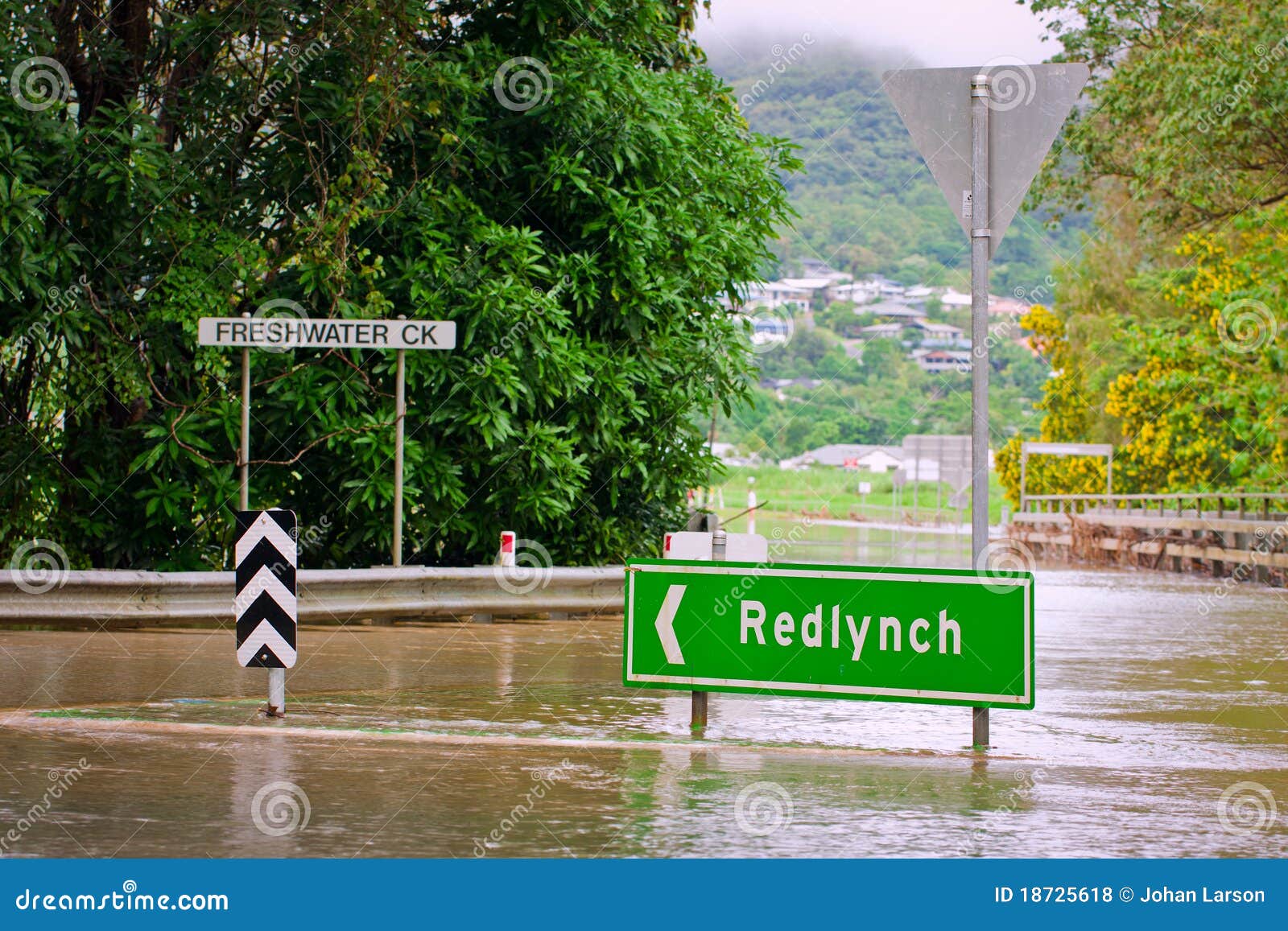 Flooded Road and Road Sign in Australia Stock Photo - Image of downpour ...