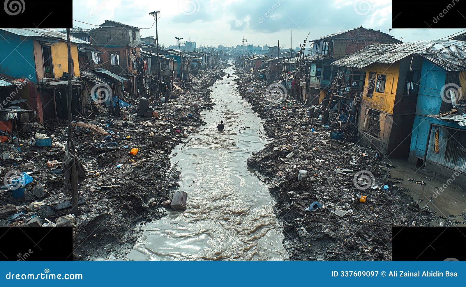 Flooded Slums in a Developing City Stock Illustration - Illustration of ...