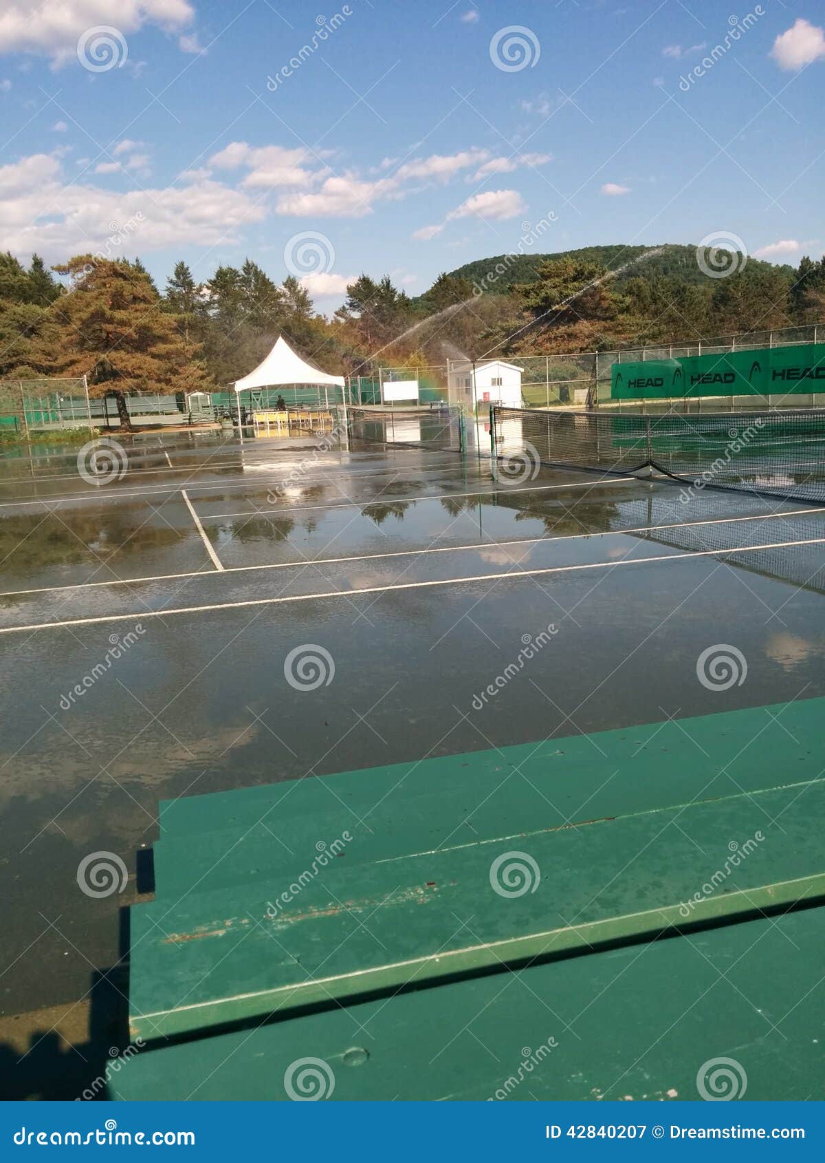Flooded tennis court empty editorial photography. Image of flooded ...