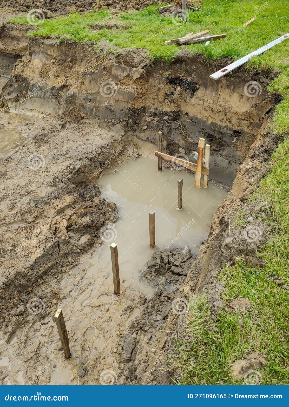 Flooded Trench Prepared for the Construction of Foundations Stock Image ...