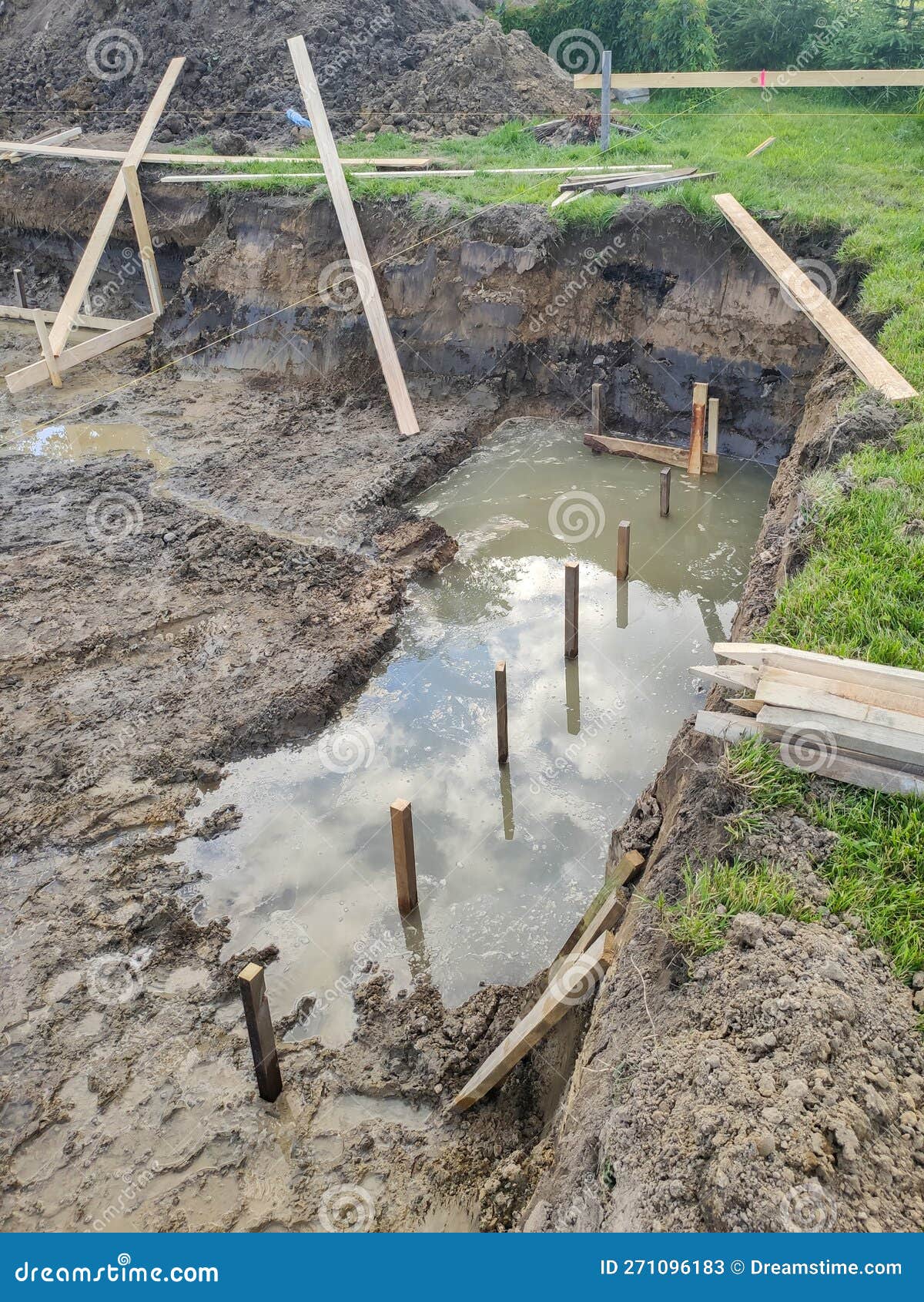 Flooded Trench Prepared for the Construction of Foundations Stock Image ...