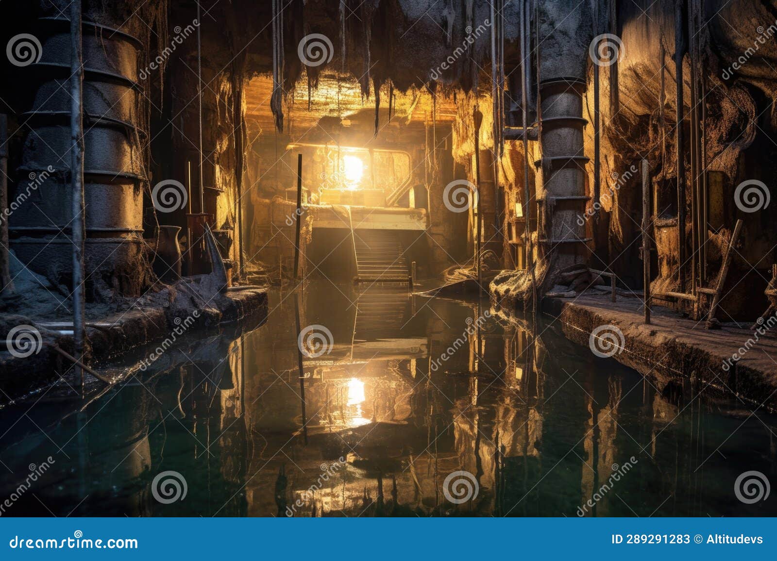 Flooded Underground Mine Chamber Stock Image - Image of industrial ...