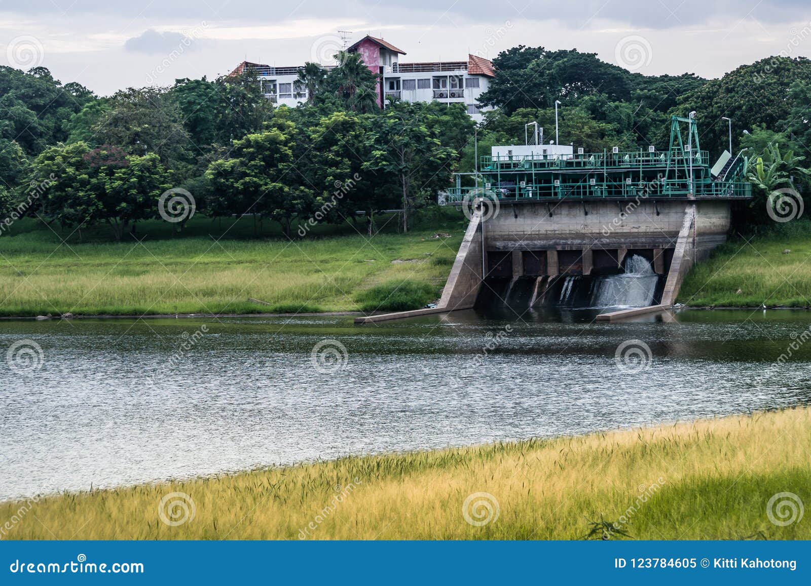 Floodgates Open on Concrete River Dam Stock Image - Image of ...