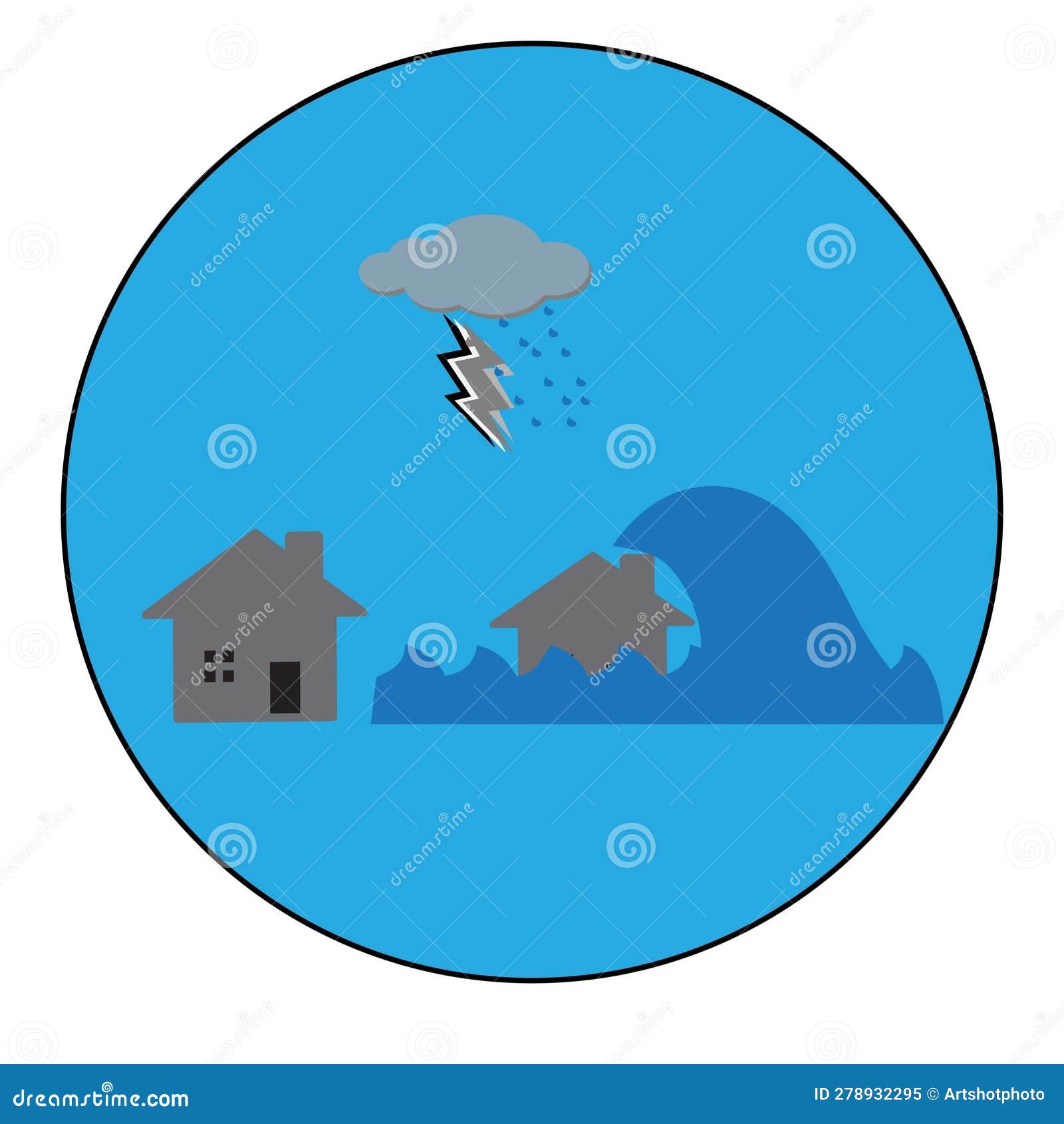 Flooding Wave From Raining Storm Typhoon Take Away House, Car And Flood ...