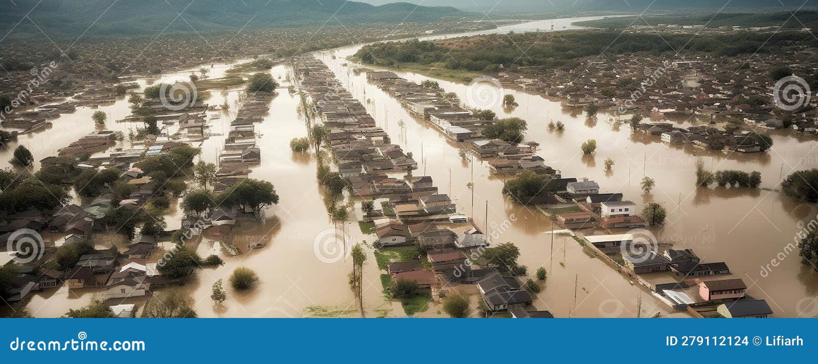 Flooding Causes Devastation, Aerial View of Small City after a Storm ...