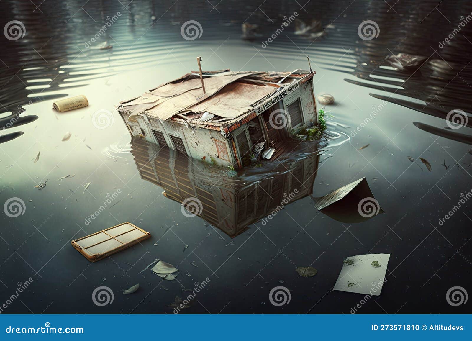 Flooding with Debris, Floating on Water Surface Stock Illustration ...