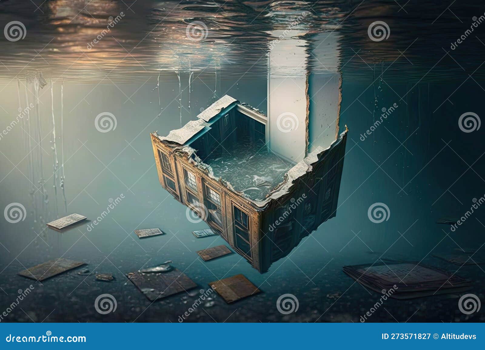 Flooding with Debris, Floating on Water Surface Stock Illustration ...