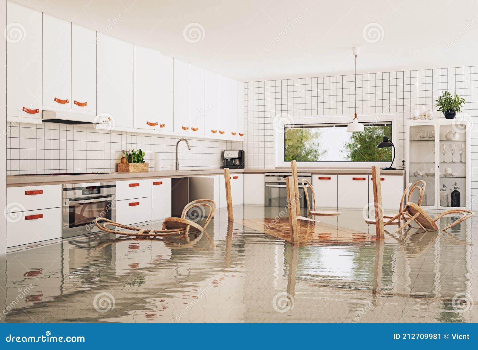 Flooding in the Modern Kitchen Stock Illustration - Illustration of ...