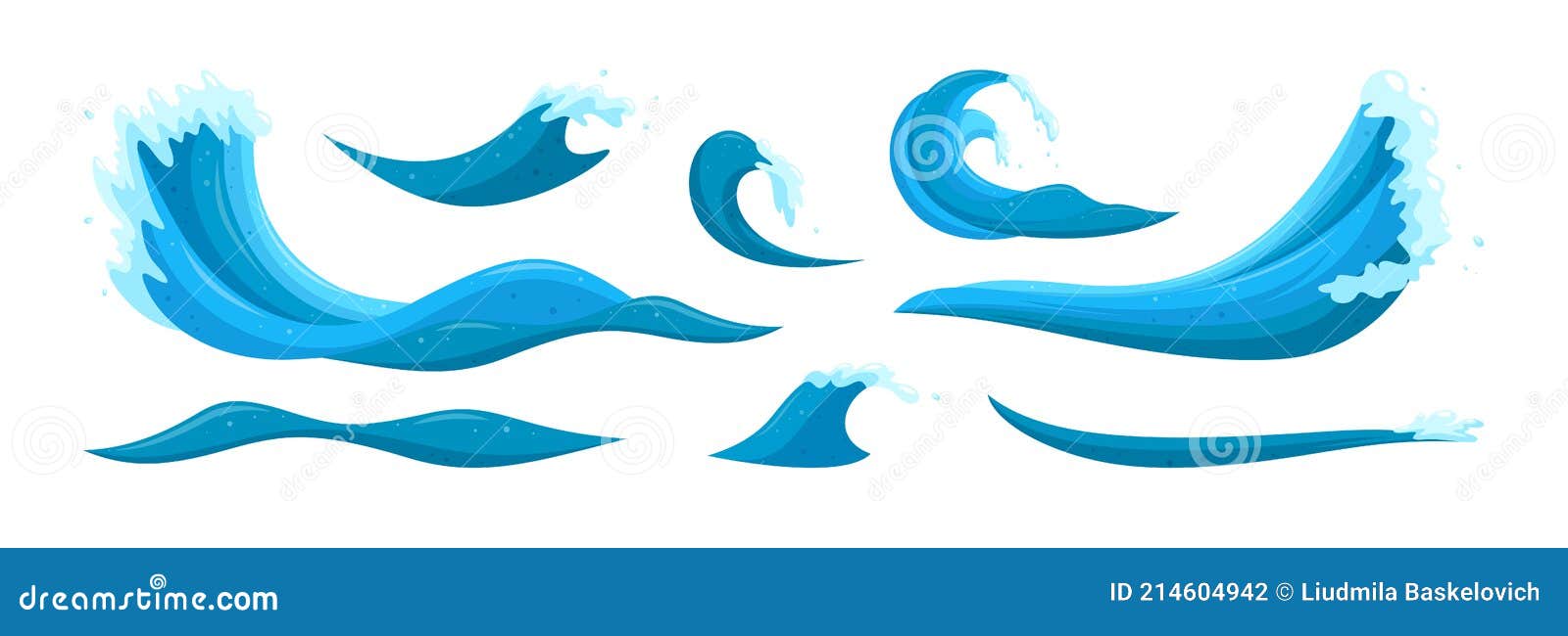 Flooding Waves and Tides Elements. Set of Waves Causing Destruction and ...