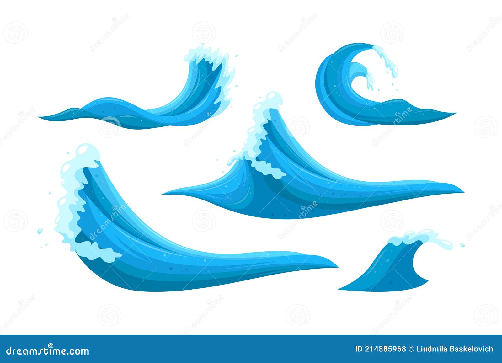 Flooding Waves and Tides Elements. Set of Waves Causing Destruction and ...