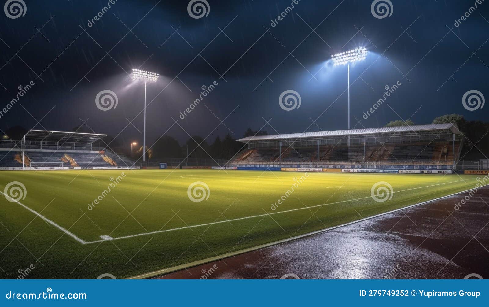 Floodlit Soccer Field, Empty of People, Illuminated by Floodlights ...
