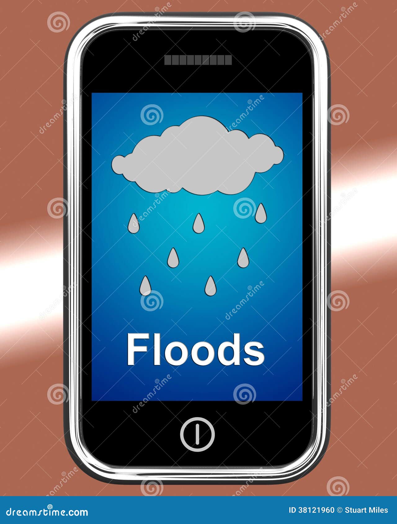 Floods on Phone Shows Rain Causing Floods and Flooding Stock ...