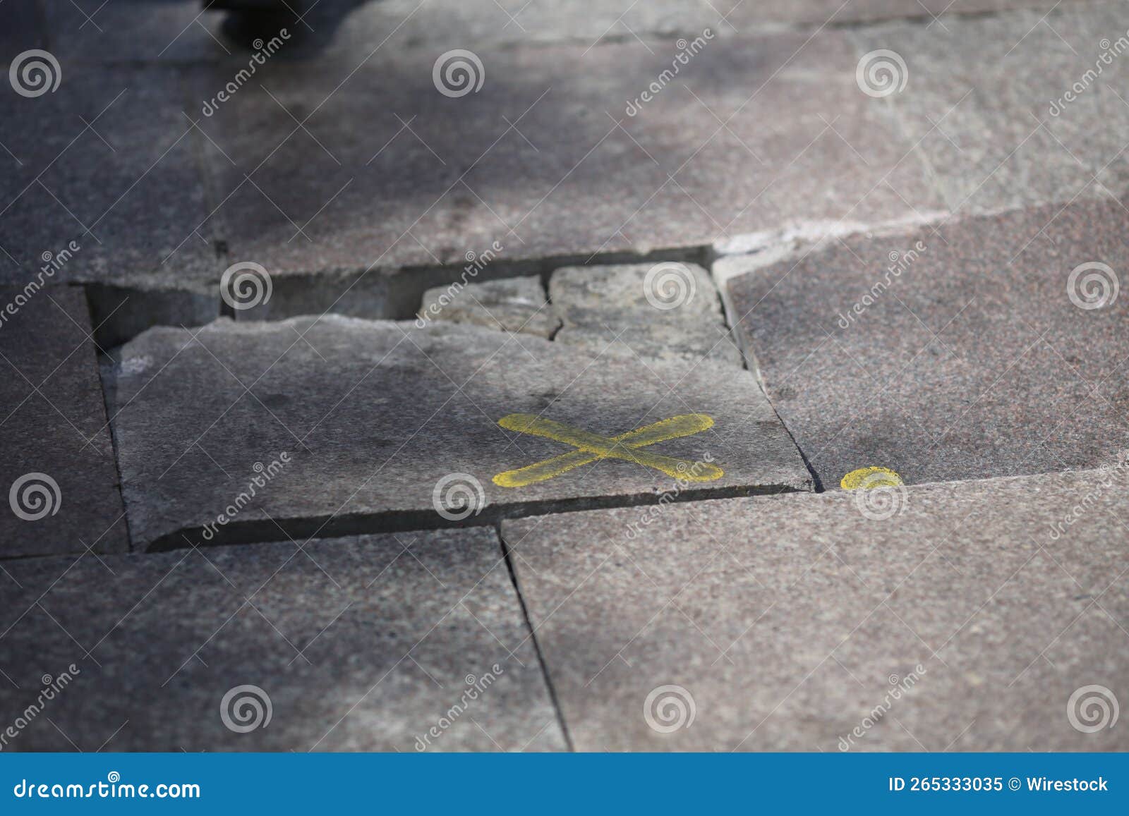 Floor with Broken Brick and an X Sign Stock Image - Image of rough ...