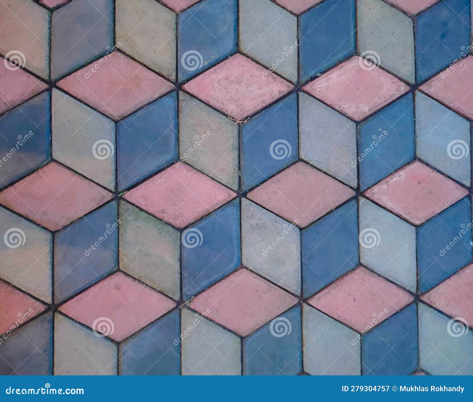 A Floor Has a Pink and Blue Cube Motif Stock Image - Image of cube ...