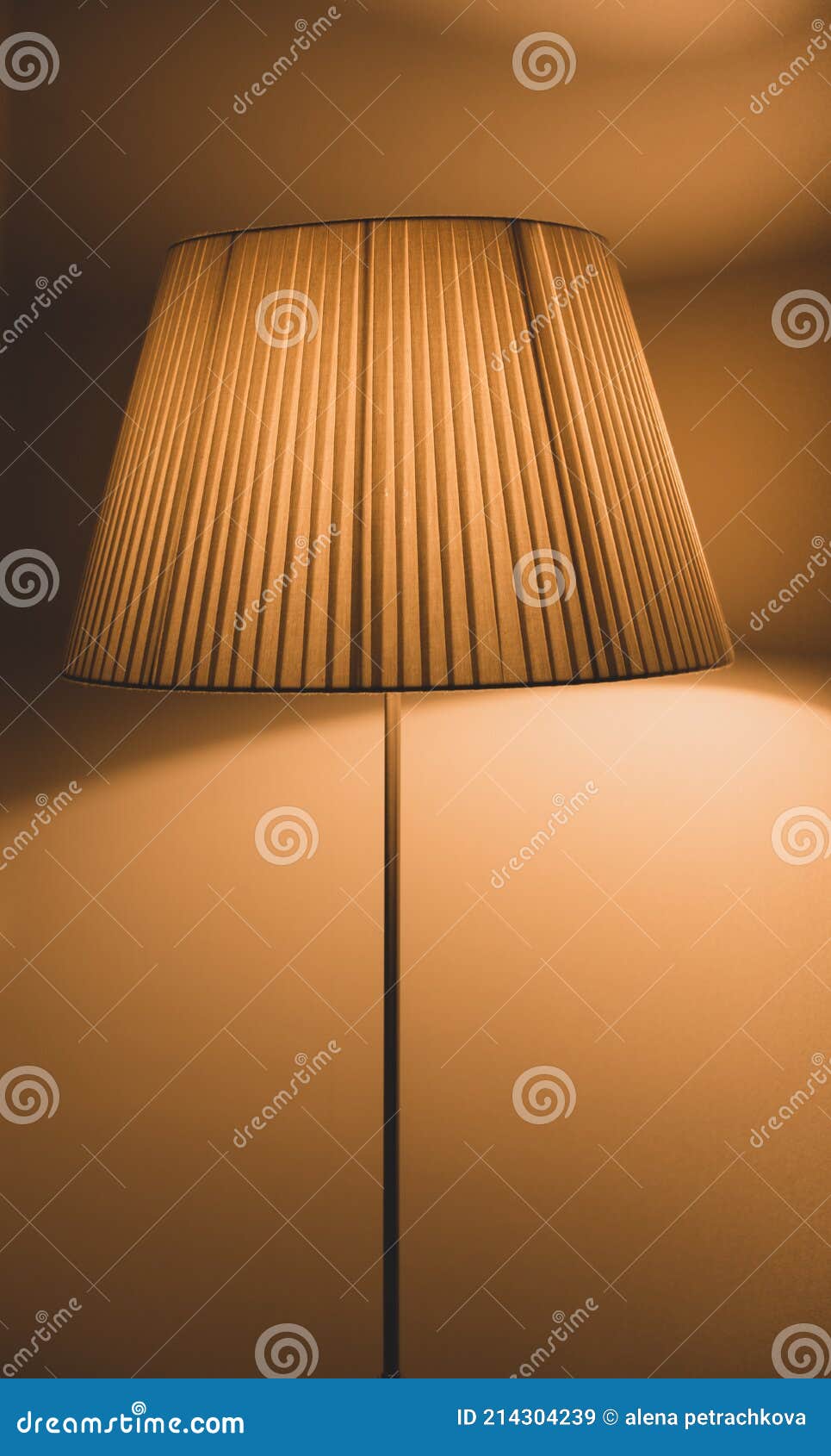 Floor Lamp with Warm Light and Reflection in the Window Stock Image ...