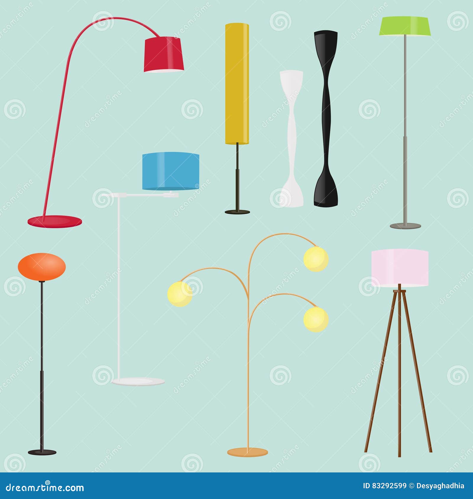 Floor Lamps Collection.Set of Standing Lamps.Flat Style Vector ...