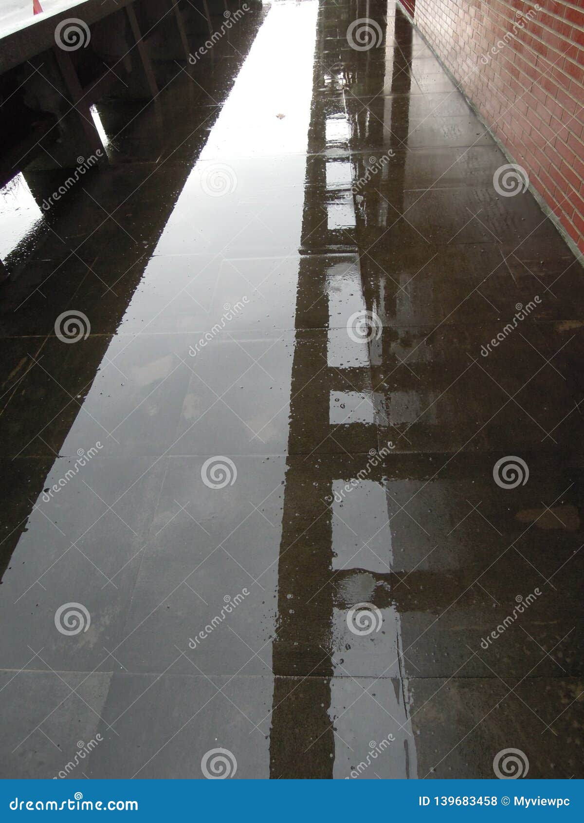 A Floor with a Layer of Water To Show Special Reflection in Perspective ...