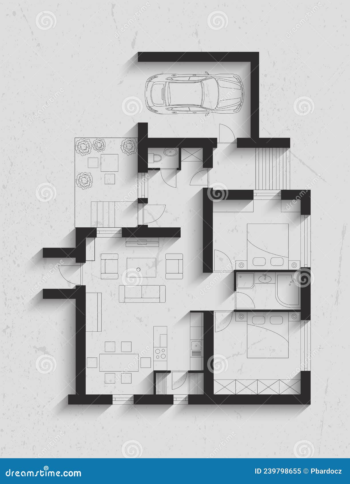 Floor Plan of House, on Paper Background. Stock Vector - Illustration ...