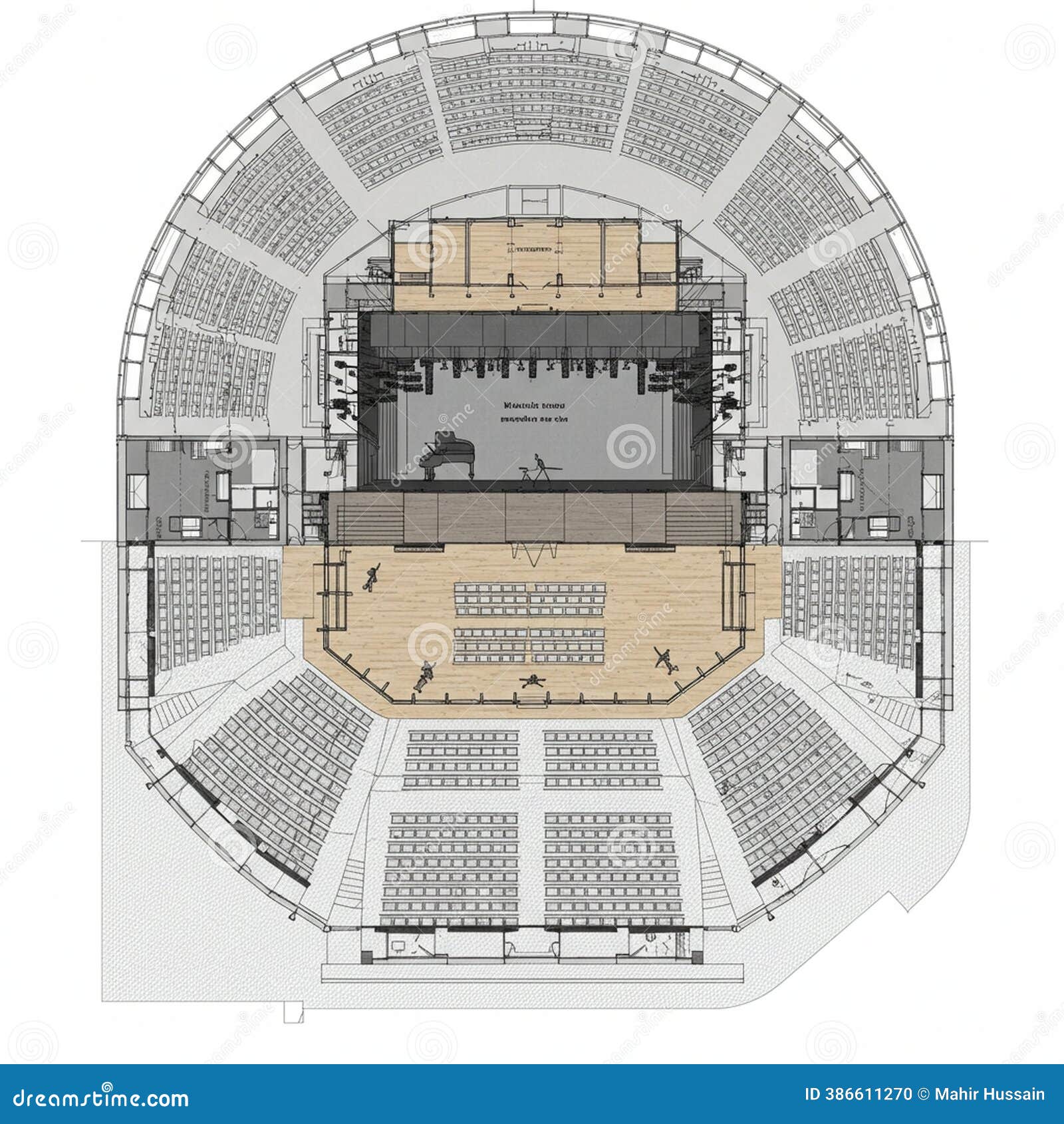 Floor Plan Of An Amphitheater With A Circular Layout. It Features A ...
