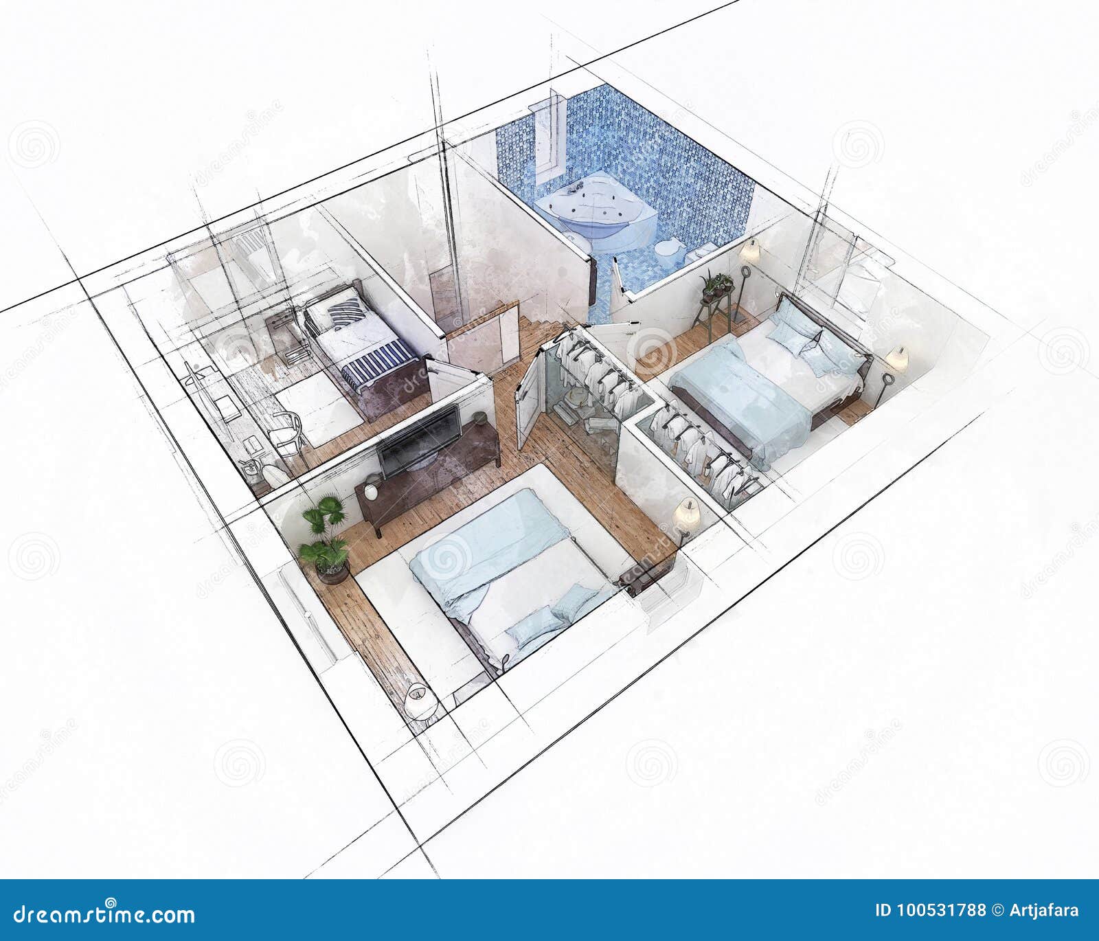 Floor plan sketch stock illustration. Illustration of project - 100531788
