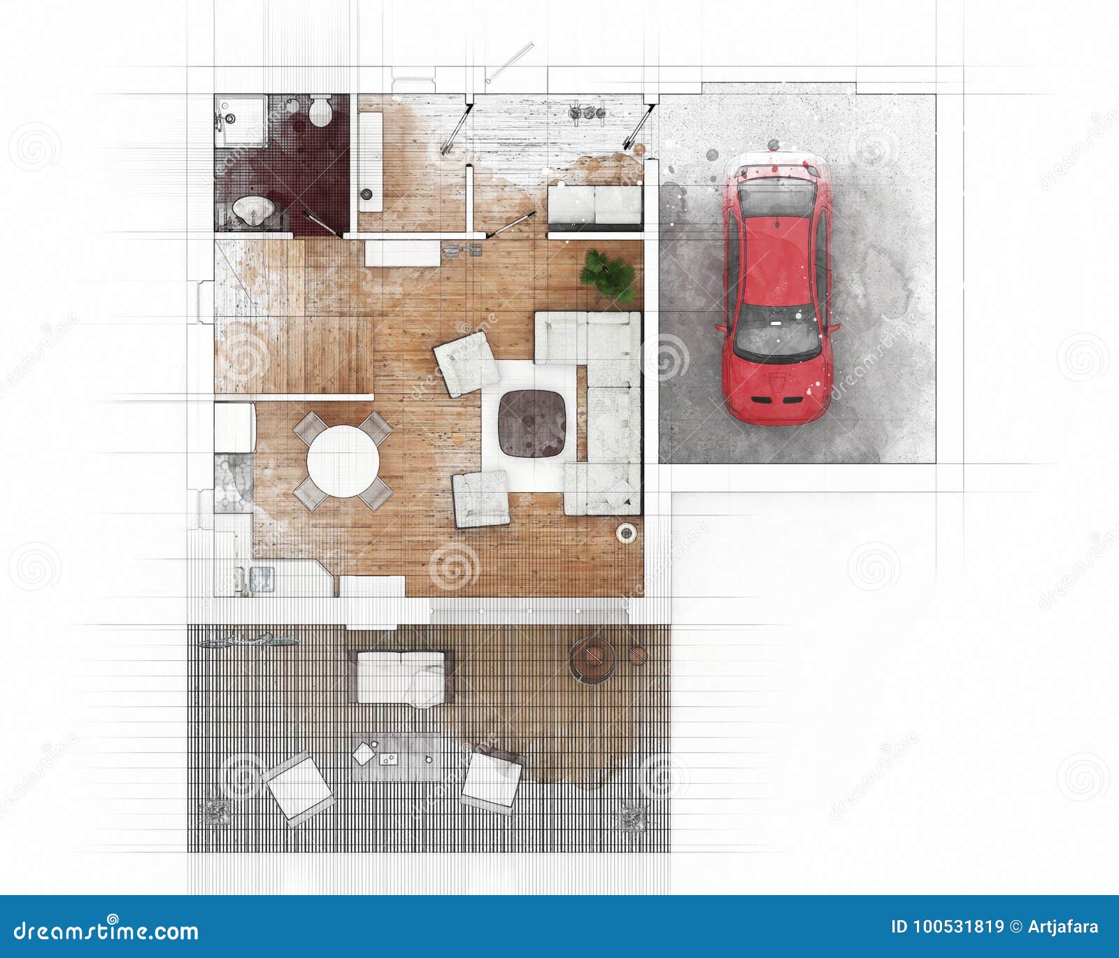 Floor plan sketch stock illustration. Illustration of home - 100531819