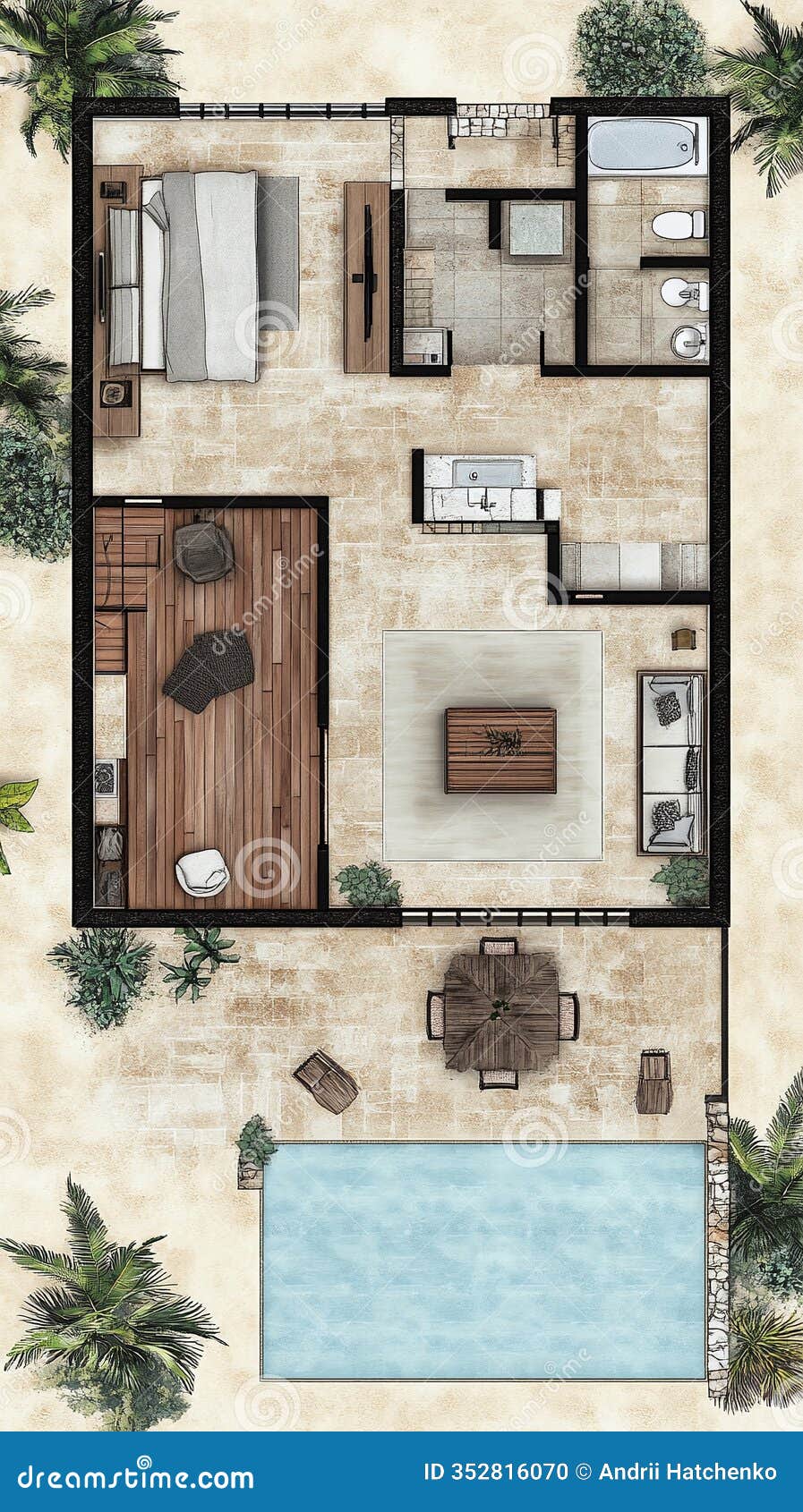 Floor Plan for a Beach House with Large Windows and Open-plan Interiors ...